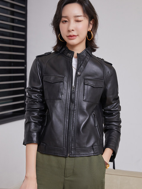 Haining sheepskin leather small leather jacket for women short ...