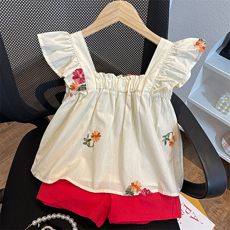 洋气2025夏季新款儿童无袖绣花套装女童韩版清凉短裤短袖两件套潮-阿里巴巴