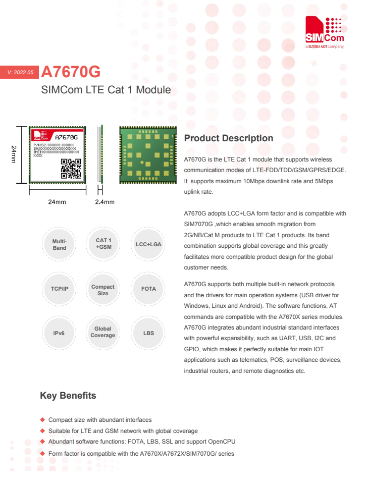 China Low Price In Stock 5PCS SIMCom A7670G LLSE LABE LCC+LGA LTE CAT 1 4G Module LTE-FDD/TDD ...