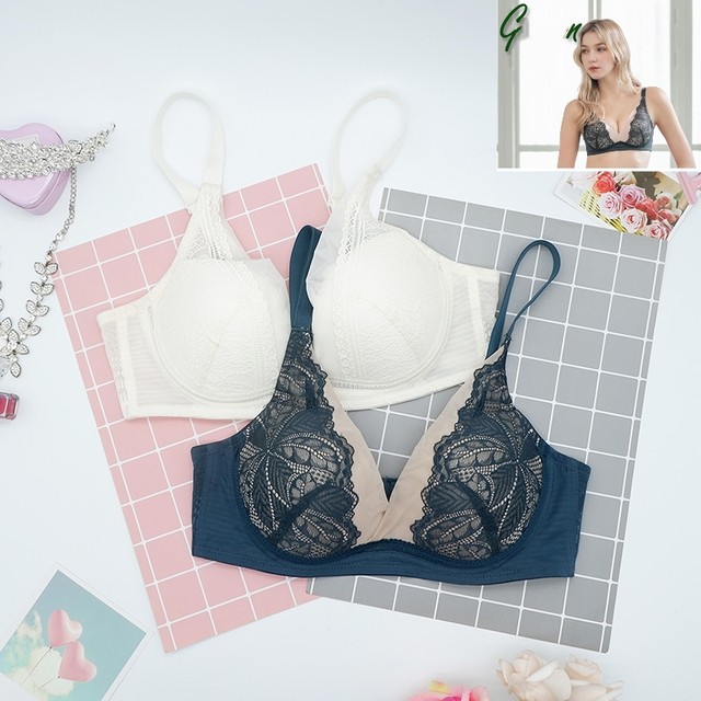 Thin style gathered bra without steel rings, sexy micro V-mounted ...