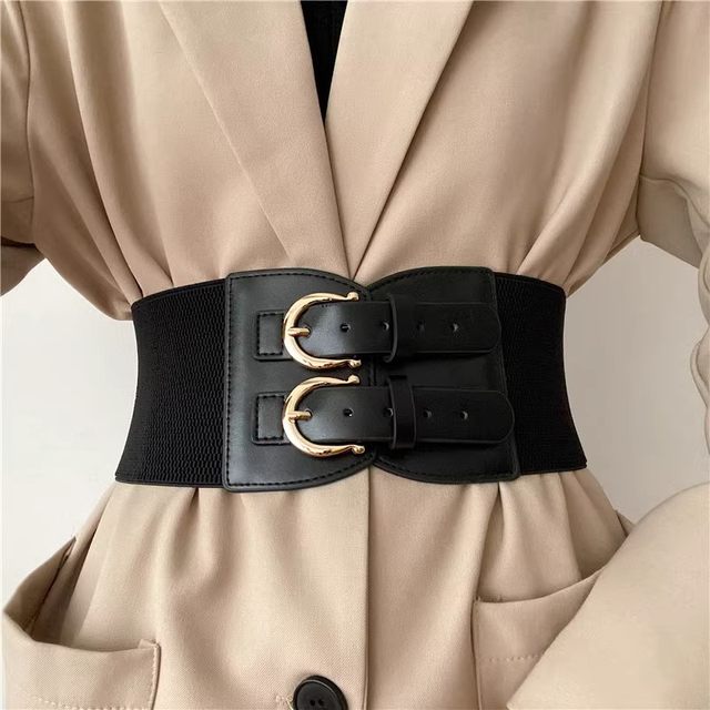 Retro double-pin buckle ultra-wide waist seal with dress and coat ...