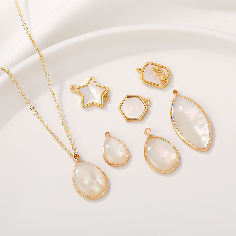 18K铜包边不规则幻彩贝壳几何吊坠挂件diy手工手链项链锁骨链配件-Taobao