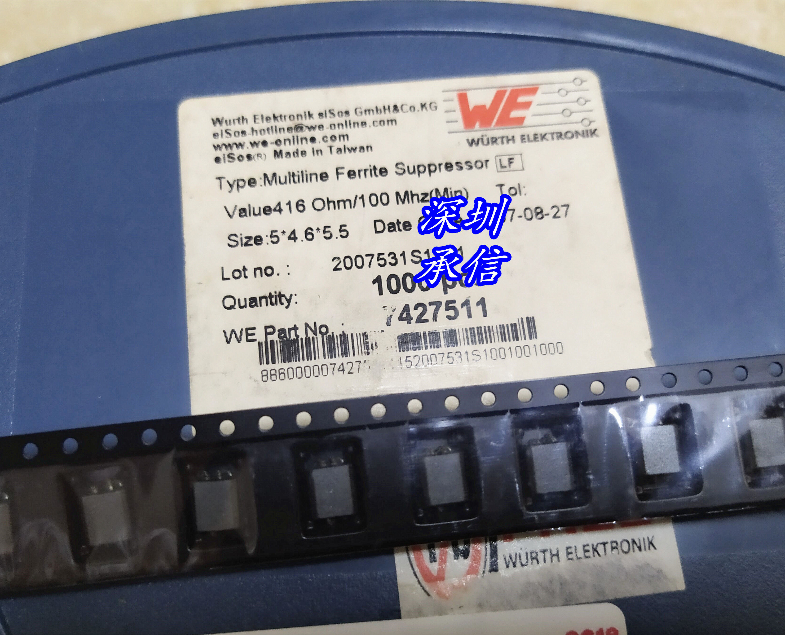 7427511 WE Wurth FERRITE BEAD 416 OHM 2020 1LN