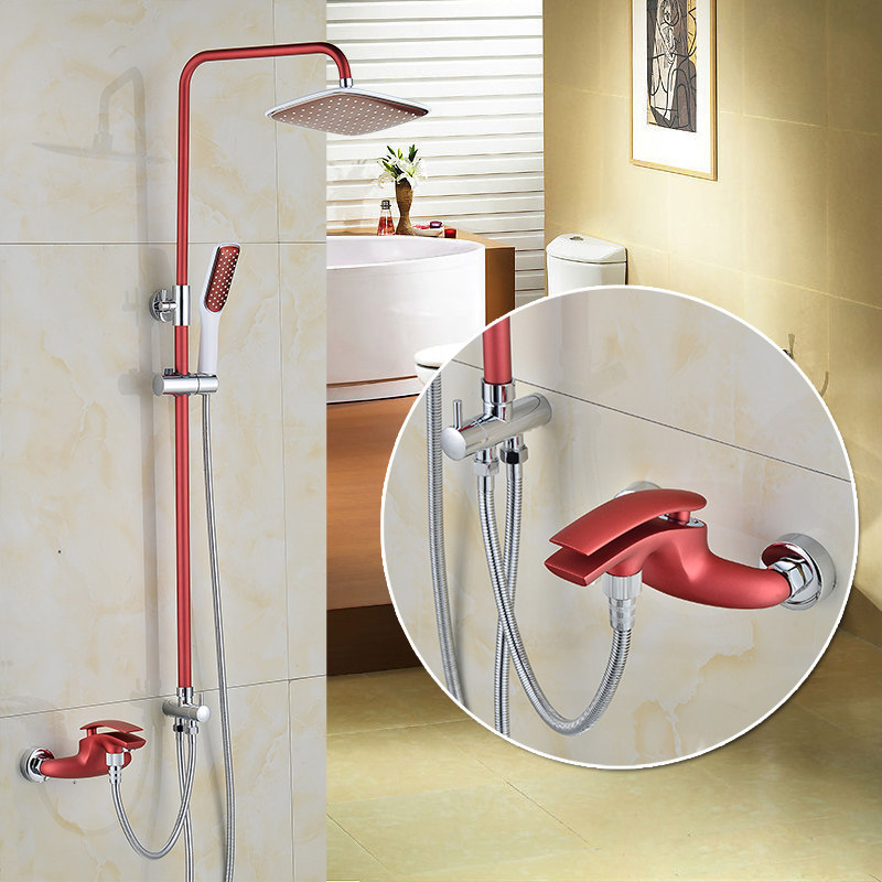Bathroom new round double red color shower set Hot and cold all copper ...