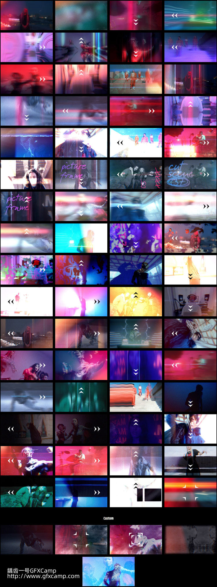 FCPX插件-69组噪点划痕拉伸扭曲无缝视频转场预设 | 龋齿一号GFXCamp