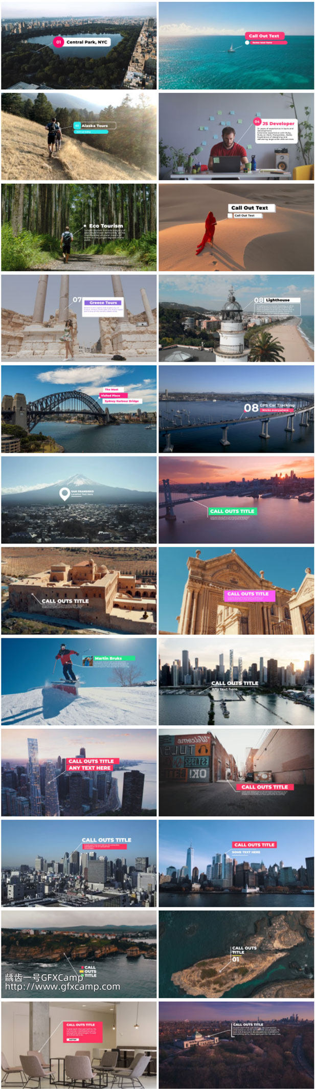 达芬奇预设-500+文字标题人名字幕条指示线包装无缝视频转场片头 | 龋齿一号GFXCamp