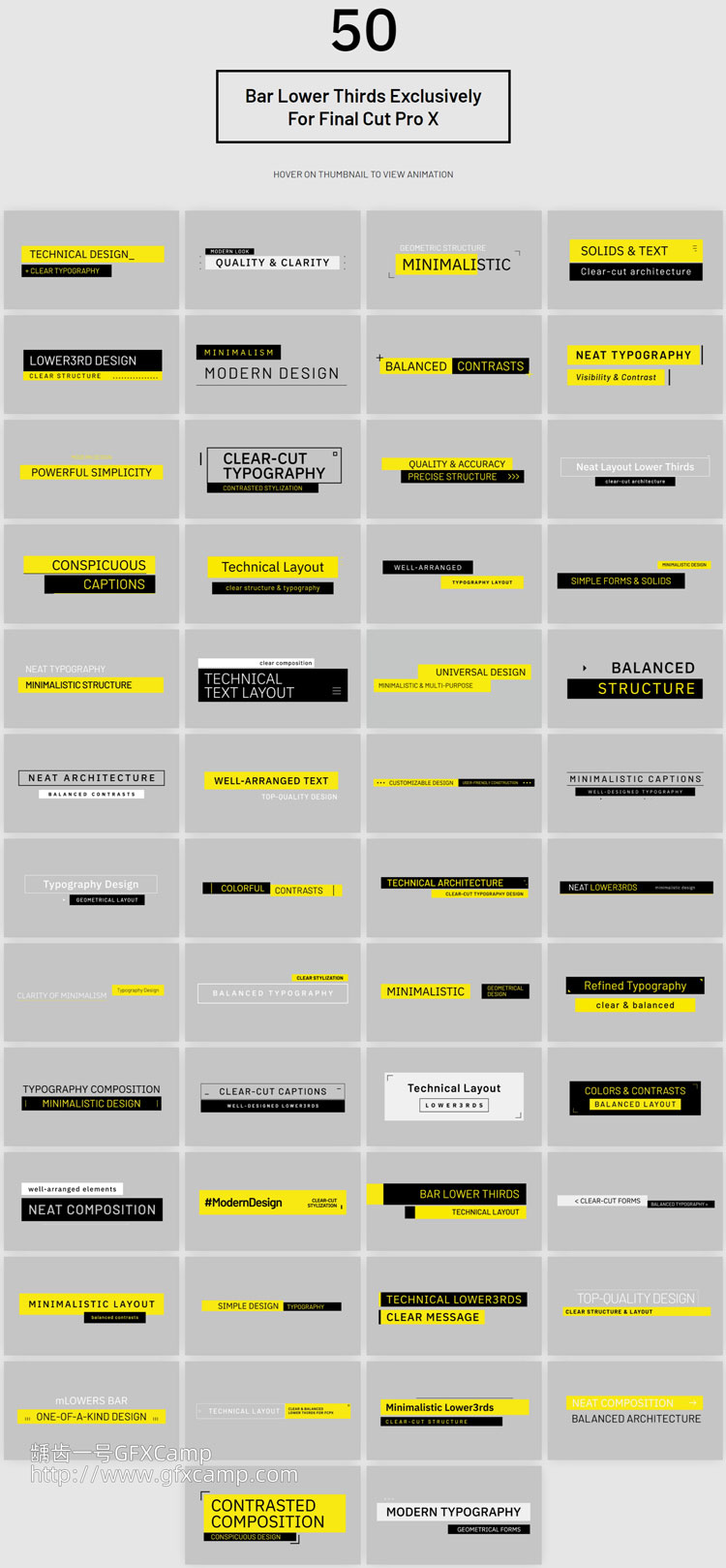 FCPX插件-50组底部人名字幕条文字标题动画预设 | 龋齿一号GFXCamp