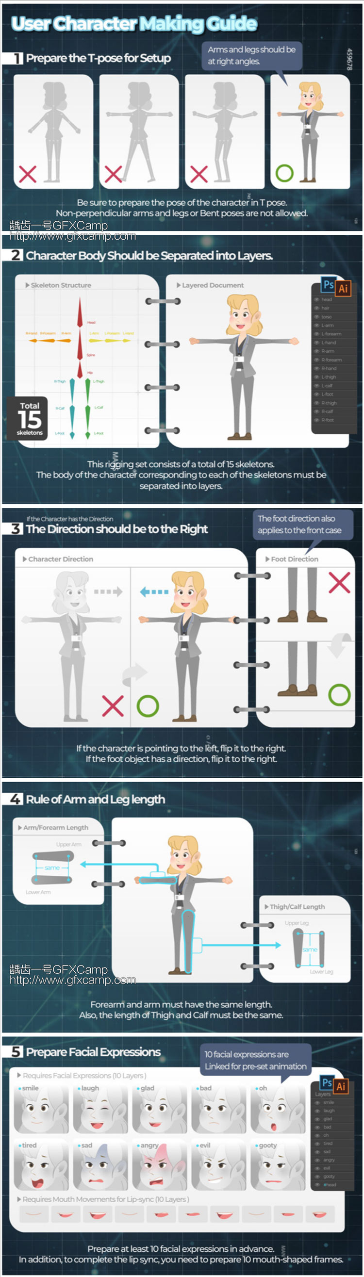 AE模板-自定义二维卡通MG人物角色骨骼绑定Duik映射动作动画 | 龋齿一号GFXCamp