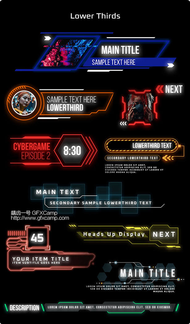 AE脚本-160+赛博朋克科技感HUD文字标题字幕指示线动画 Cyberpunk | 龋齿一号GFXCamp