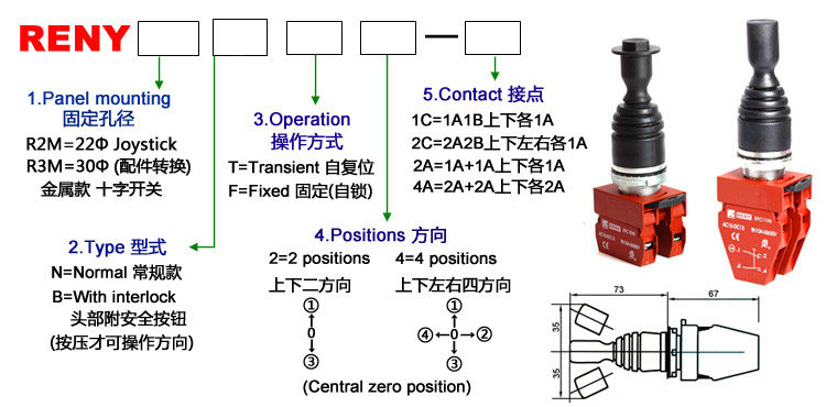 Taiwan RENY cross switch four-way self-reset R2MNT4 R9C11VN spot