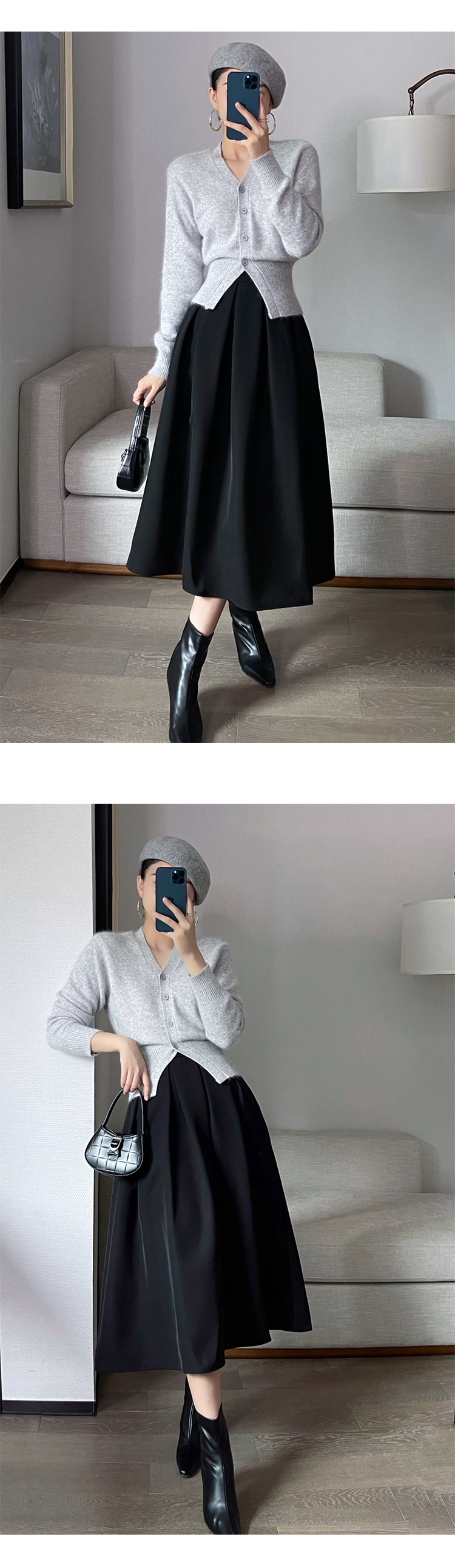 다바나 가을겨울 햅번 롱 플레어 스커트 풍성한 핀턱스커트 자연스러운 셔링 굵은 맞 주름치마 드레이프 하이웨이스트 에이라인