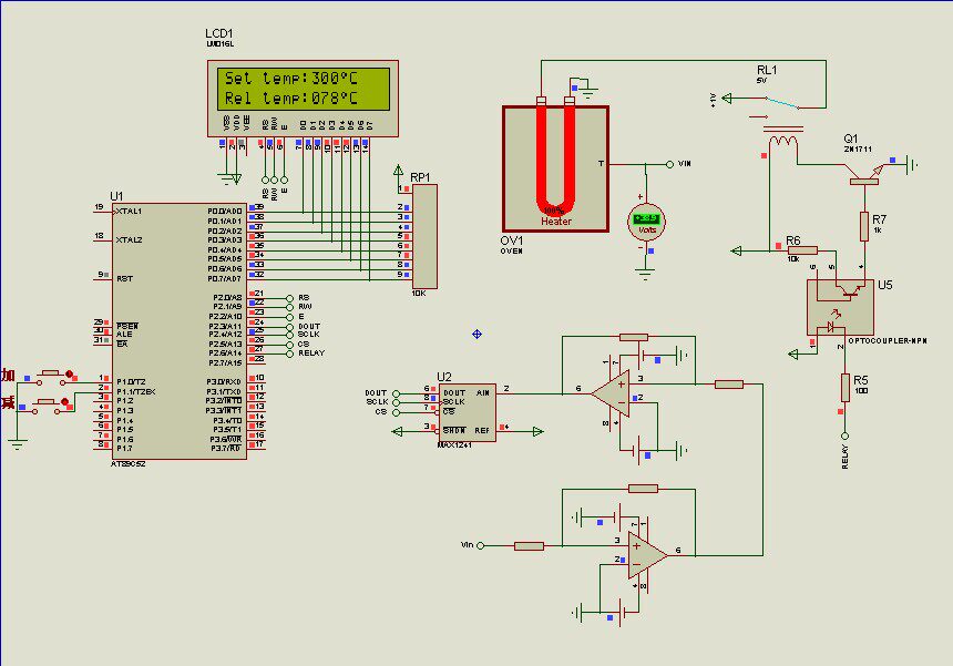 Microcontroller heating furnace oven temperature control circuit simulation Proteus C language ...