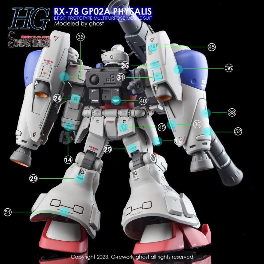 Flame Ghost Version Hg Rx-78 Gp02A Gundam Prototype Unit 2 Gp02 Fluorescent Water Decal
