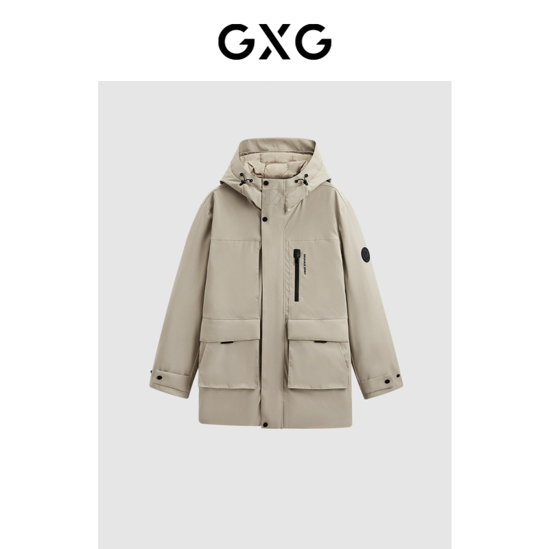 GXG男装 商场同款卡其连帽中长款羽绒 23年冬季新品GEX1E1126614