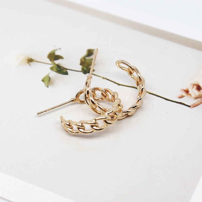 18k copper-clad gold C-shaped chain earrings handmade diy earrings accessories homemade earrings ...