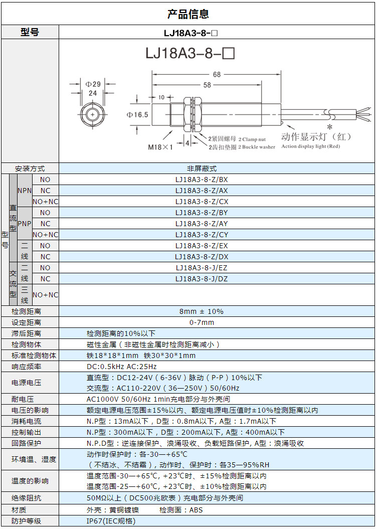全新原厂 沪工接近开关LJ18A3-8-J/EZ LJ18A3-8-J/DZ 交流传感器-阿里巴巴