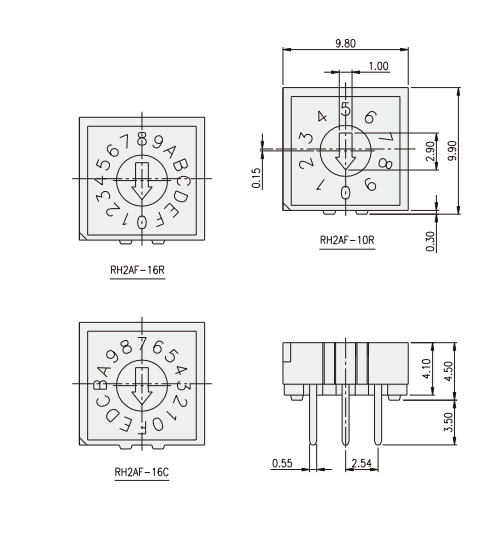 台湾圆达DIP RH4A-16R-V-B 0-F/16位旋转拨码编码开关 4:1脚 正码-阿里巴巴