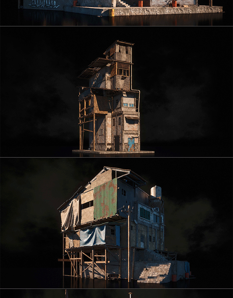 破旧街区C4D平民窟建筑模块棚户区3D模型素材Kitbash3D-Favelas - KitBash3D模型 - 绘图狗-设计灵感素材集散地