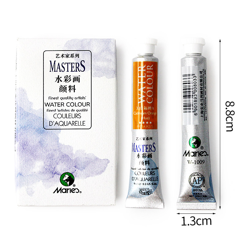 马利艺术家水彩颜料学生用手绘管装专业珠光画画白色单支金银颜料