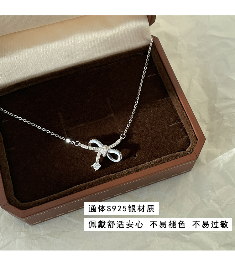 S925纯银闪钻蝴蝶结项链女2023年新款轻奢小众纯银秋冬锁骨链-阿里巴巴