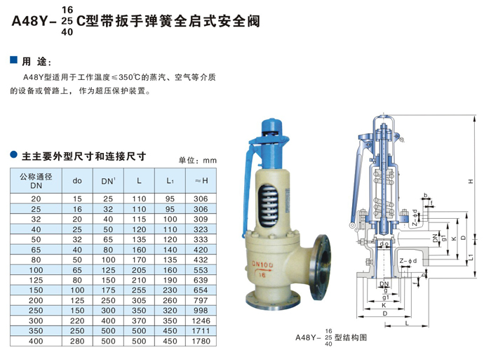带扳手弹簧全启式安全阀 A48Y-16C法兰蒸汽安全阀DN32-DN100-阿里巴巴