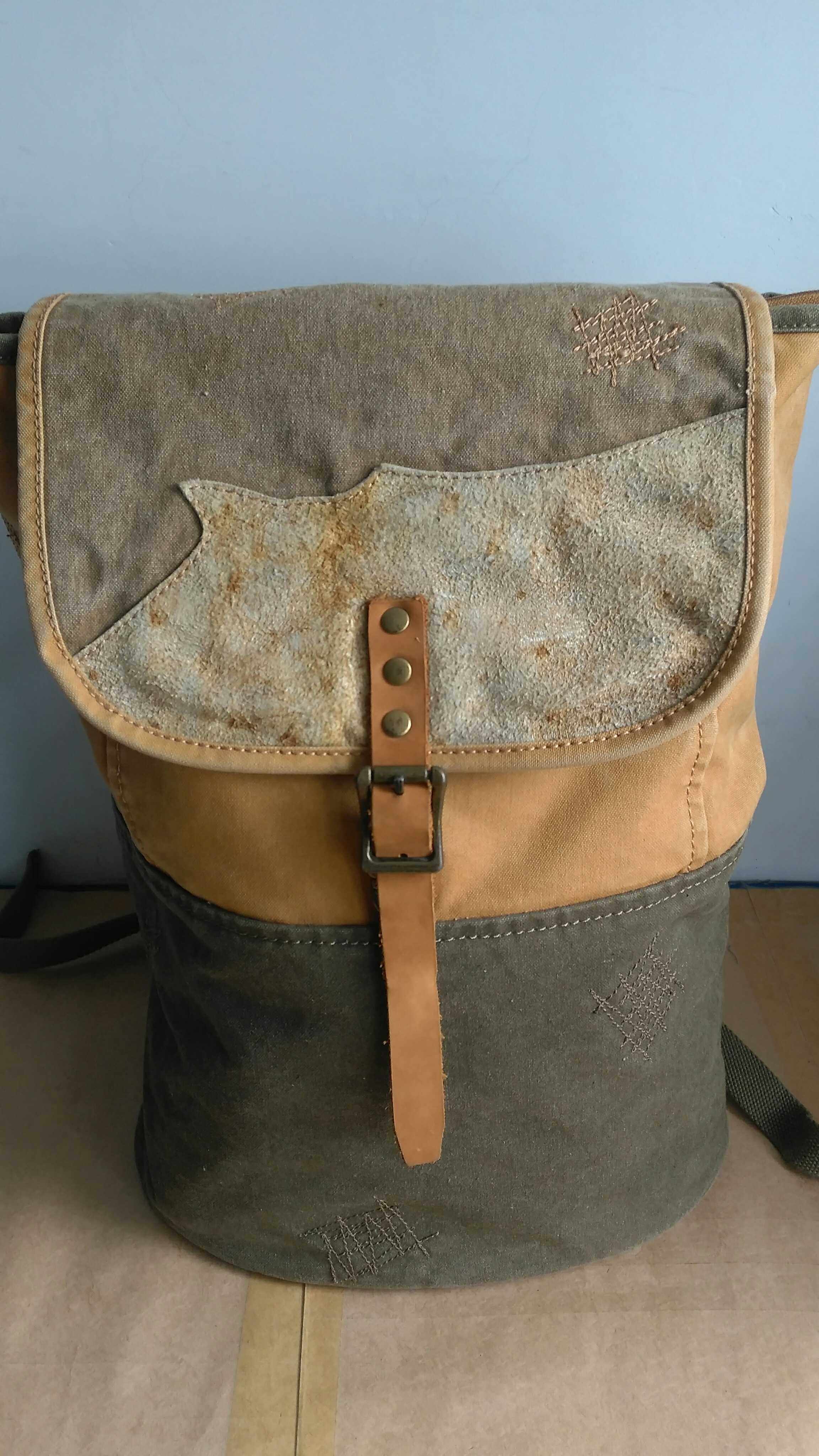 Retro Distressed Double Color Canvas with Leather Backpack