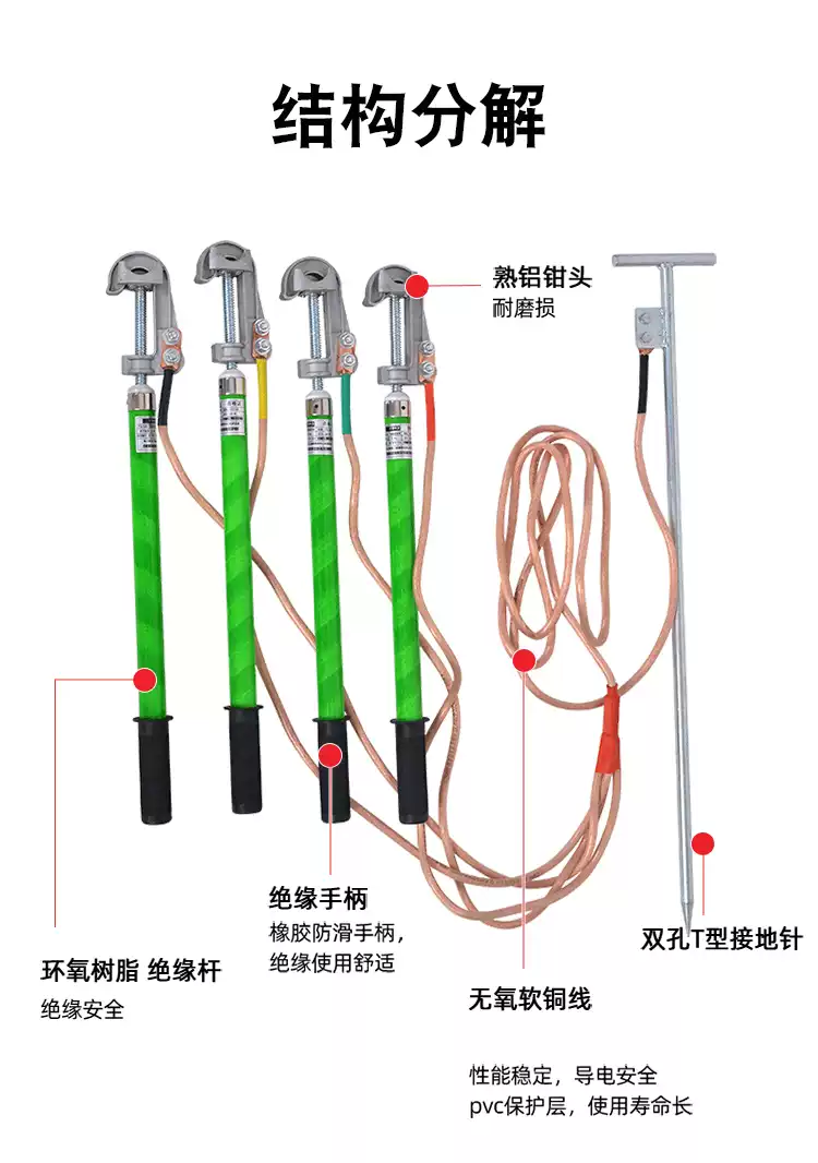 JDX-WS 0.4KV低压户外挂钩螺旋压紧式接地线猴头接地棒400v接地线