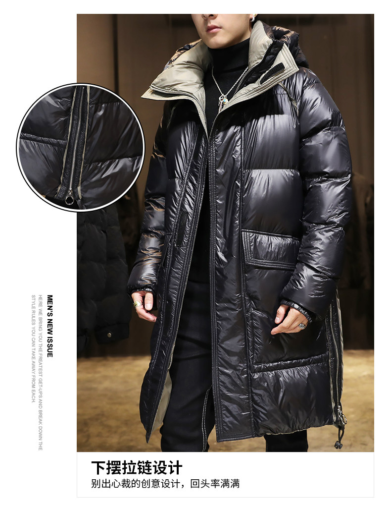 羽绒服男中长款黑色连帽加厚男装2020年冬季新款潮流青年亮面外套-阿里巴巴