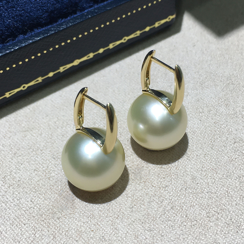 天然海水南洋珍珠耳环干枯玫瑰浅金色金珠水桶款耳扣18K金耳饰-Taobao Malaysia