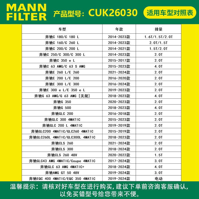 奔驰车主注意！曼牌活性炭空调滤芯CUK26030，你的车内空气真的干净吗？-空调滤芯-淘宝好物网