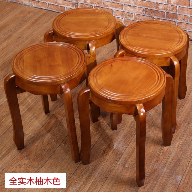 Fully solid wood round stool dining table, bench and chair stacked ...