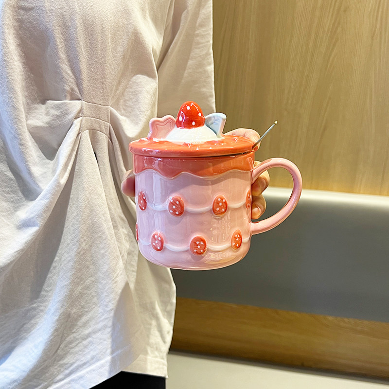 Cute Couple Ceramic Cup Mug with Lid and Spoon High Beauty Value ...