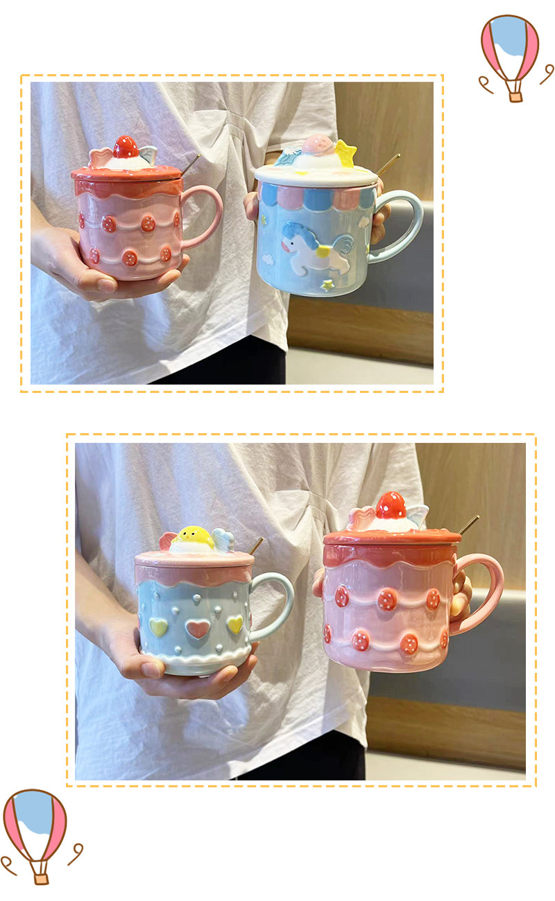 Cute Couple Ceramic Cup Mug with Lid and Spoon High Beauty Value ...