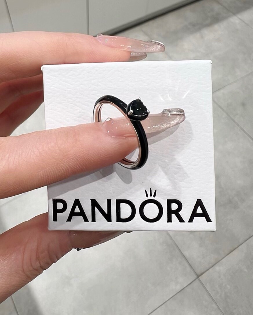 Pandora/潘多拉心形琺瑯戒指 黑色&粉色 男女同款 生-Taobao