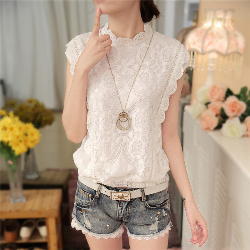 Buy Short-sleeved lace shirt 2021 summer dress temperament collar lace ...