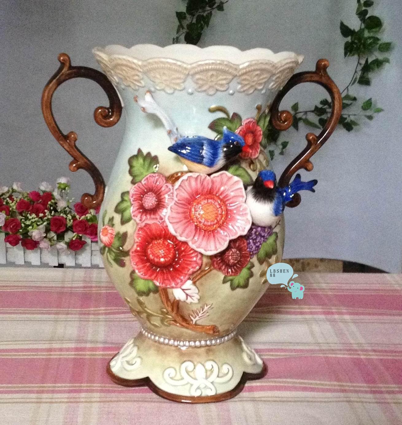 Купить Цветочная ваза 方亚桃花扇喜鹊与杜鹃花陶瓷花瓶花器花插家居饰品新婚礼品大花瓶 Fang Ya d3212j в ...