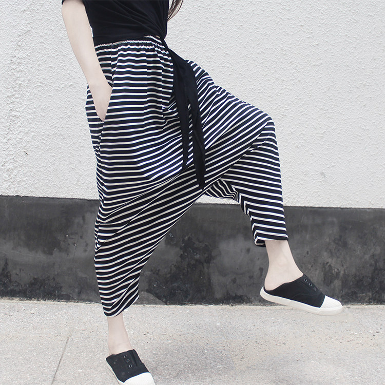 Buy Autumn new casual pants South Korea seven-point large striped sling ...