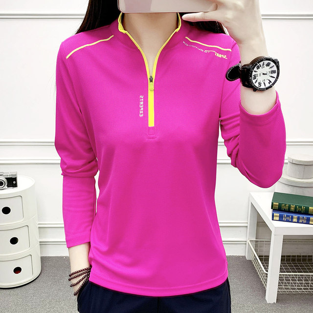 Solid color quick-drying clothing for women, long-sleeved spring and ...