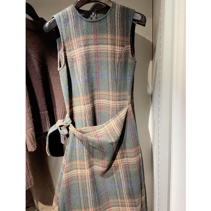 2024 New Arrival French Style Elegant Retro Plaid Sleeveless Vest Long ...