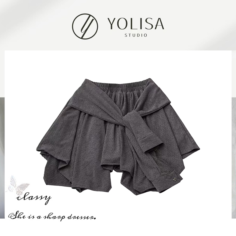 YOLISA 设计感灰色短款半身裙夏季新款气质辣妹风不规则显瘦裙子