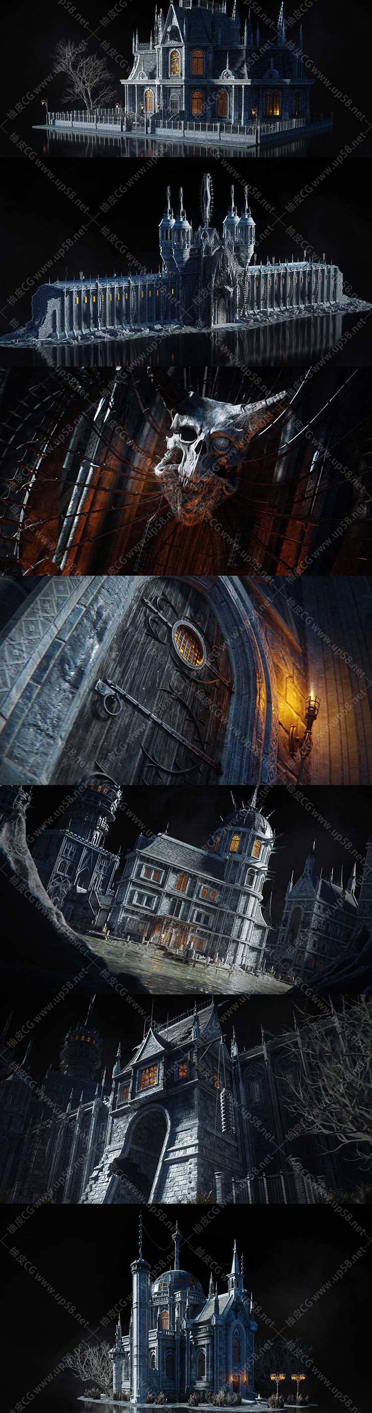 3DSMAX/MAYA/C4D/UE/UNITY/BLENDER/HOUDINI幽灵领域亡者世界哥特之境高级3D模型资产工具包 - 柚皮CG