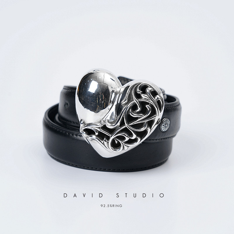 David Studio925纯银爱心镂空皮带：意大利进口头层牛皮，情侣潮搭新宠！-腰带-淘宝好物网