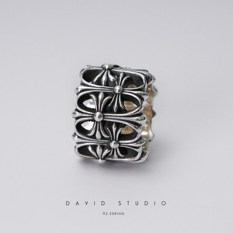 David Studio纯银S925黑圈十字架情侣戒，时尚潮流新宠💍 -戒指-淘宝百科网