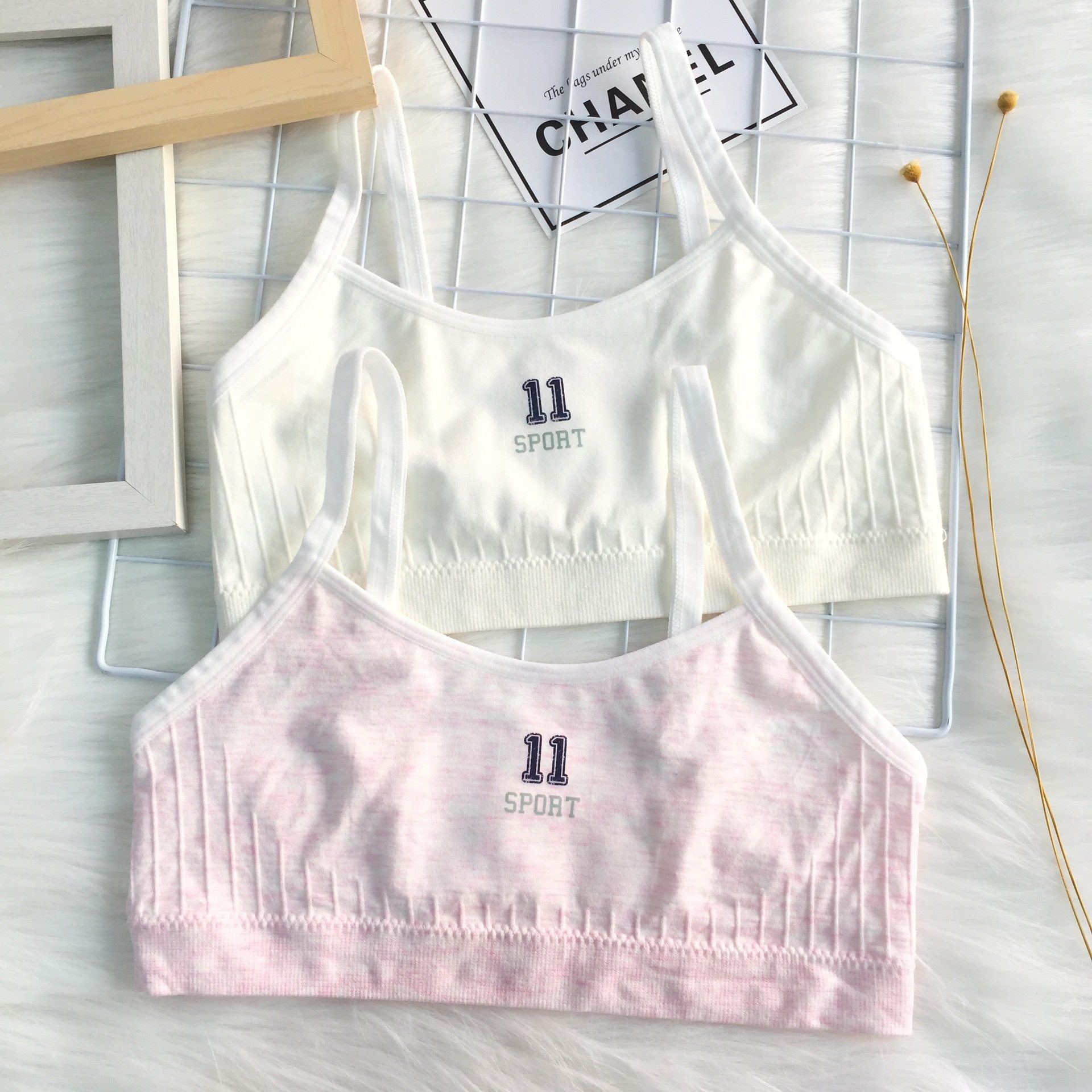 Pure cotton girls ' development period suspender small vest underwear ...