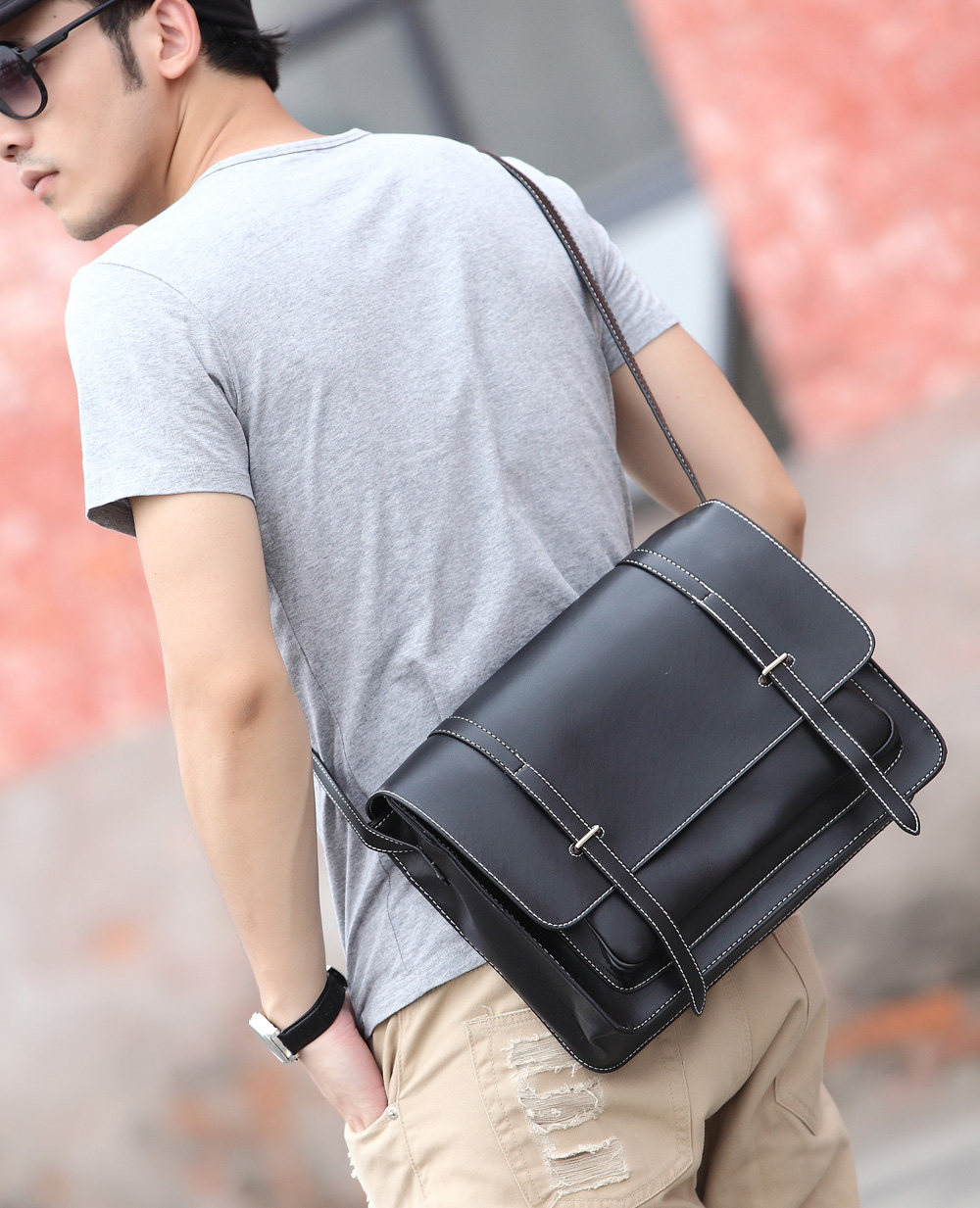 Buy Single shoulder bag men's horizontal casual stiletto bag Korean ...