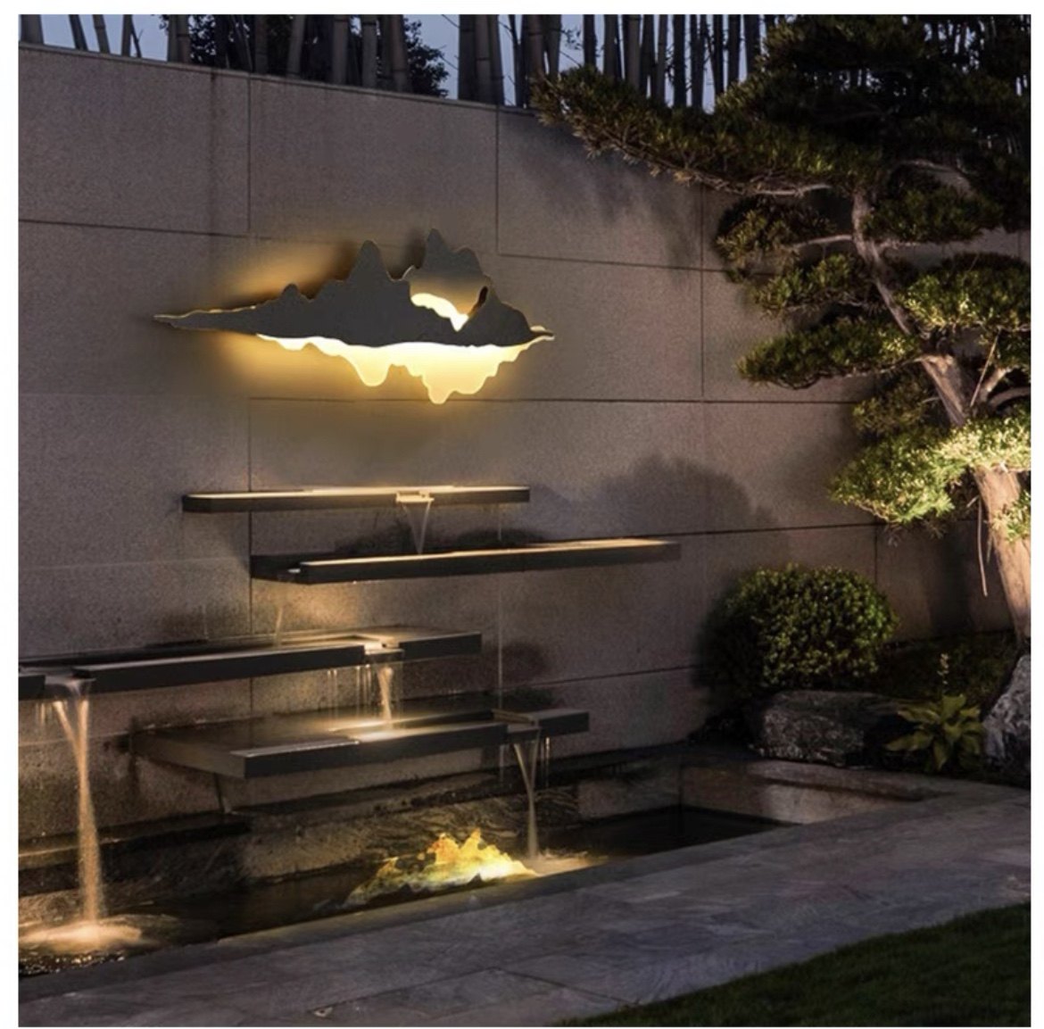 庭院水景墙鱼池不锈钢瀑布出水口装饰水幕墙花园叠水流水槽流水墙-阿里巴巴