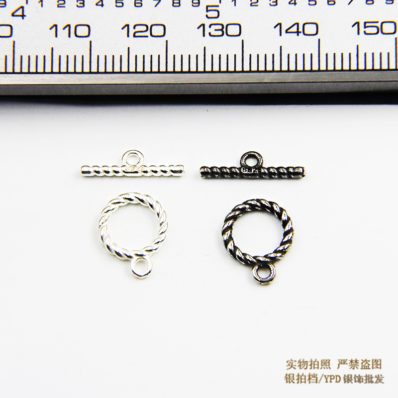 925纯银麻绳斜纹TO扣素银圆形环扣项链手链皮绳手工搭扣银饰配件-Taobao Vietnam