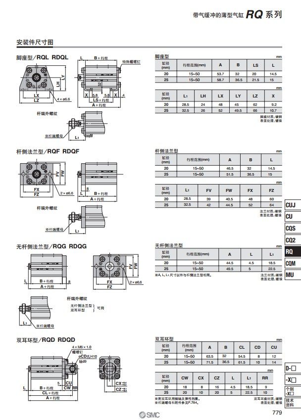 SMC薄型气缸RQB RDQB20/25/32/40/50/63/80/100-15/20/25/30-M-阿里巴巴