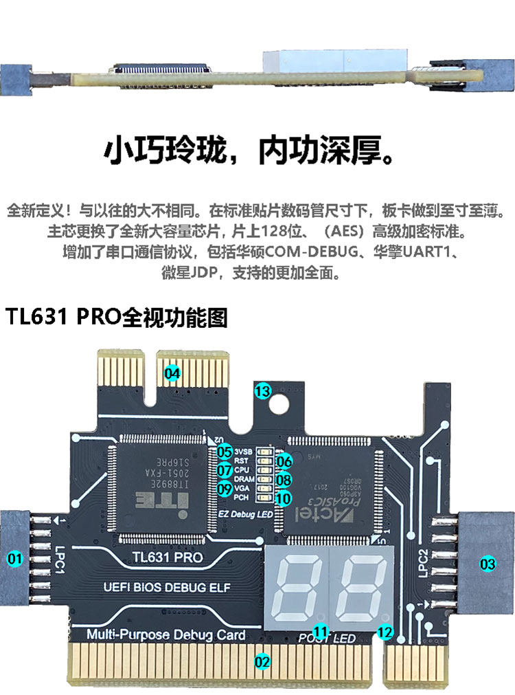 TL631 PRO诊断卡台式笔记本PCI E调试华硕COM DEBUG苹果LPC测试-阿里巴巴