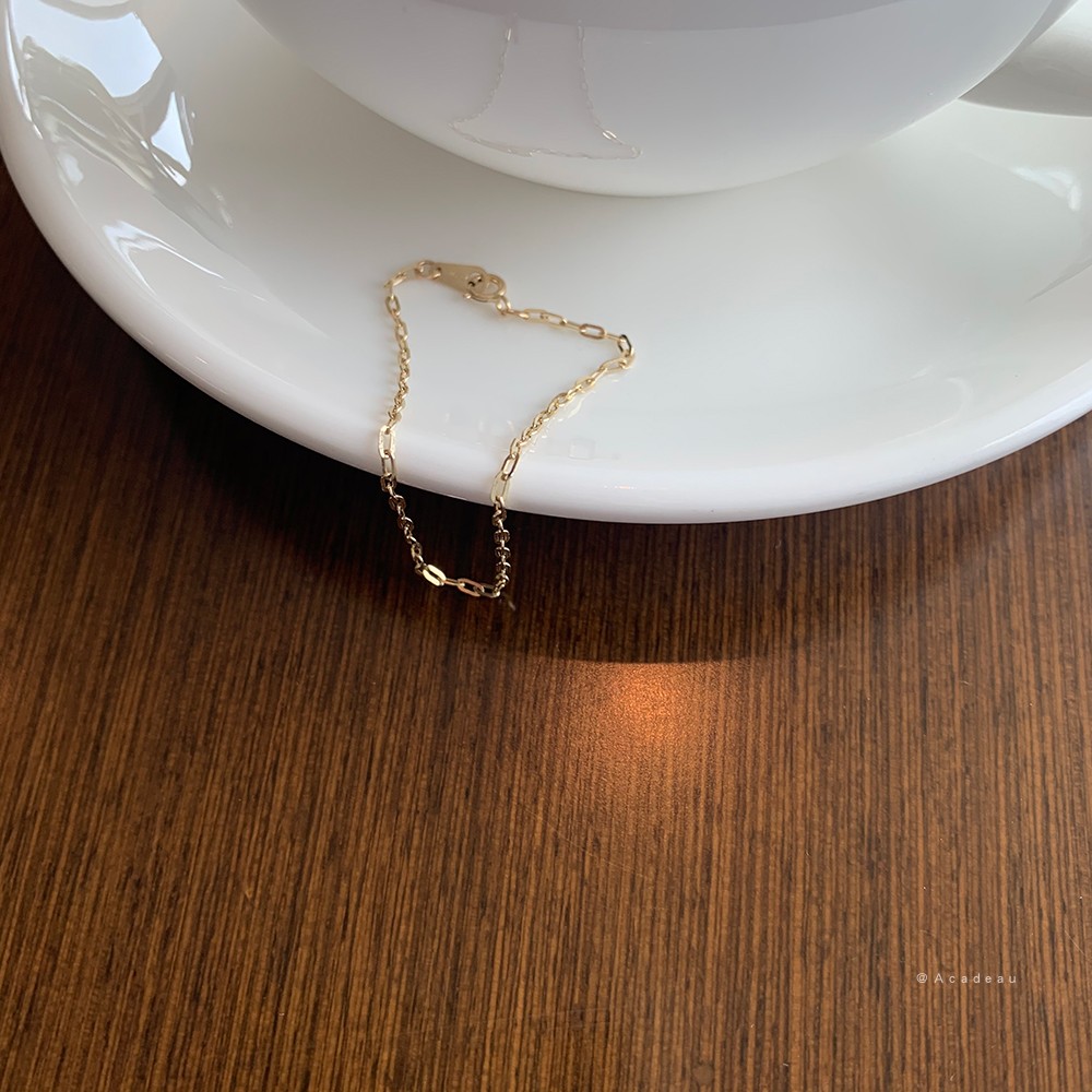 925纯银镀14k金时髦方格链 极简约纤细手链 ins博主挚爱裸链素链-阿里巴巴